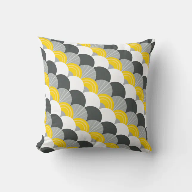 MODERN scallop fan pattern charcoal grey yellow Throw Pillow | Zazzle
