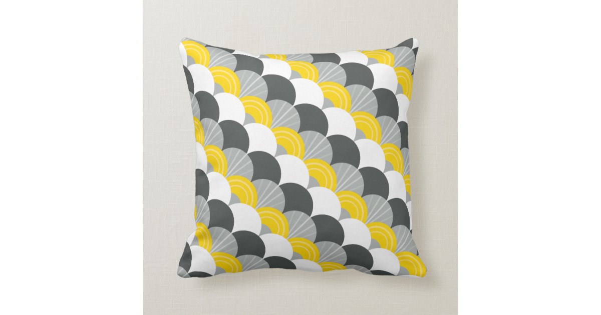 MODERN scallop fan pattern charcoal grey yellow Throw Pillow | Zazzle.com