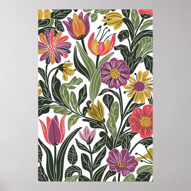 Modern Scandinavian Floral Line Art Illustration Poster | Zazzle
