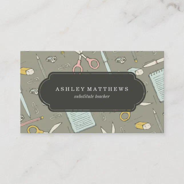 Modern School Supplies Pattern Business Card | Zazzle