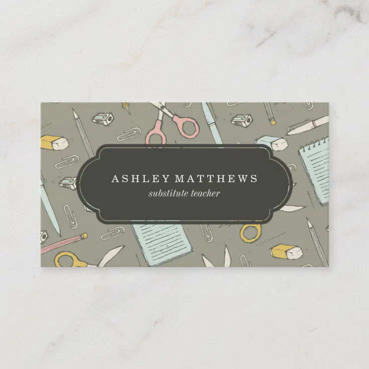 Modern School Supplies Pattern Business Card | Zazzle