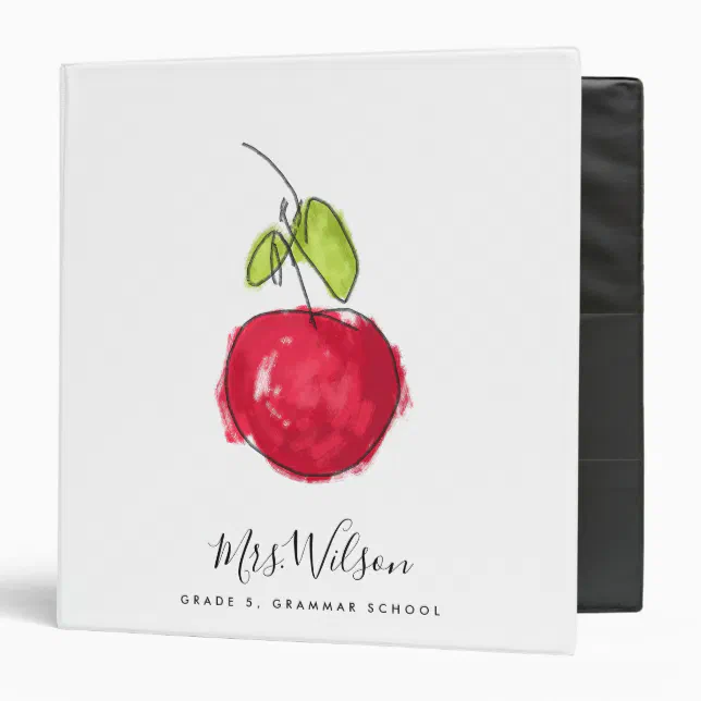 MODERN SCHOOL TEACHER OIL PAINT HAND DRAWN APPLE 3 RING BINDER | Zazzle