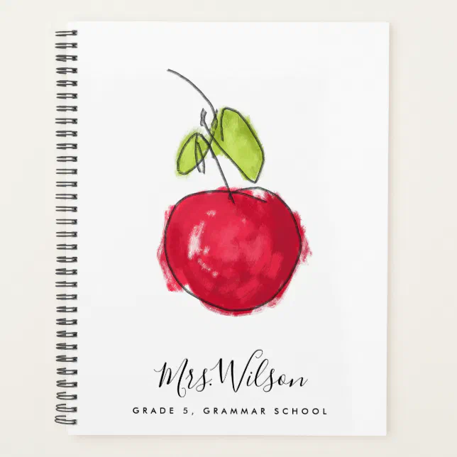 MODERN SCHOOL TEACHER OIL PAINT HAND DRAWN APPLE PLANNER | Zazzle