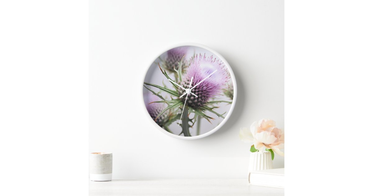 Modern Scottish Thistle Patterned Wall Clock | Zazzle