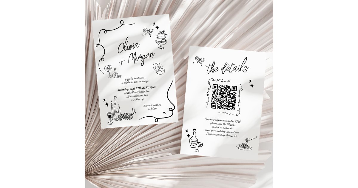Modern Scribble Doodle QR Code Wedding Invitation | Zazzle