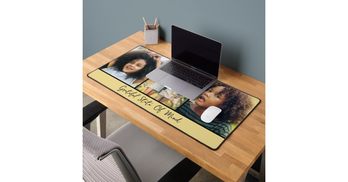 Modern Scrip Photo Collage Desk Mat | Zazzle