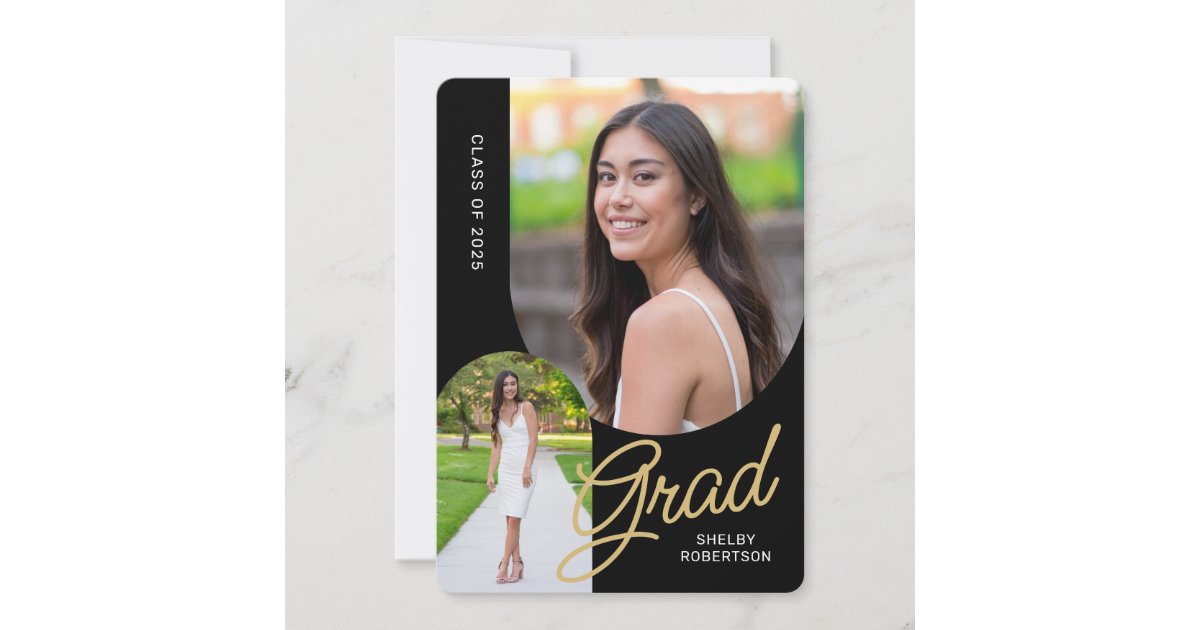 Modern Script 2 Arched Photos Graduation Announcement | Zazzle
