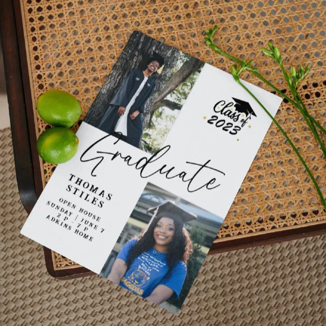 Modern Script 2 Photo Collage Graduation Party Invitation | Zazzle