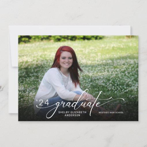 Modern Script 2 Photo Horizontal Graduation Invitation | Zazzle