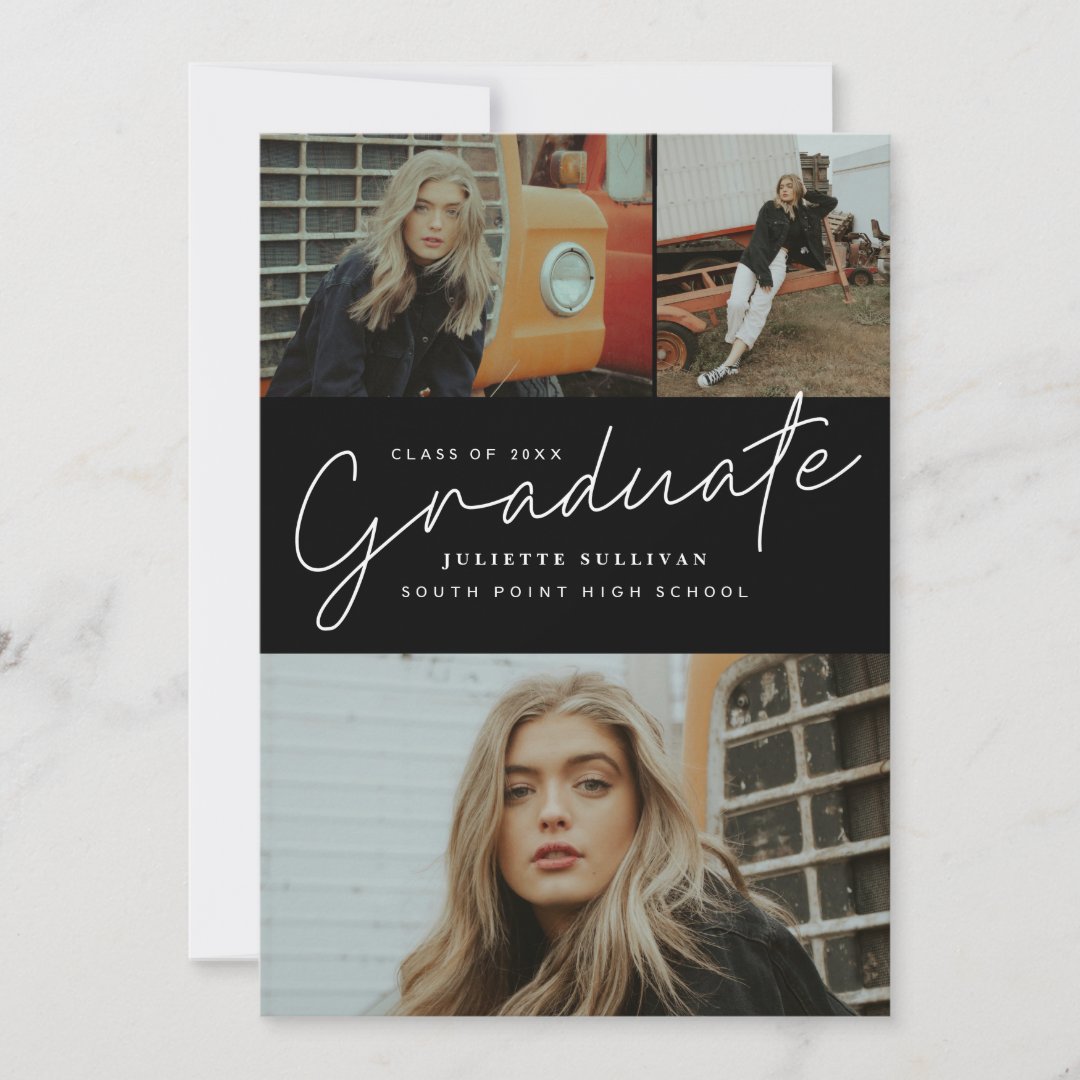 Modern Script 3 Photo Collage Graduation Party Invitation | Zazzle