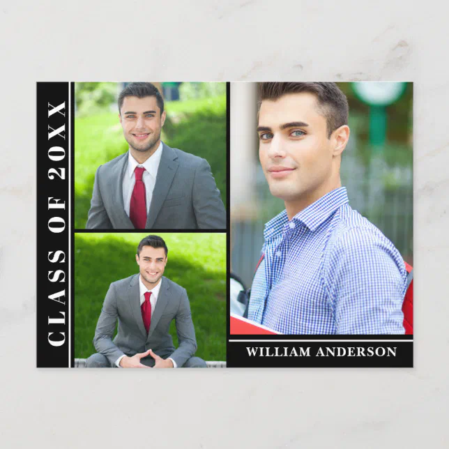Modern Script 3 PHOTO Graduation Party Invitation Postcard | Zazzle