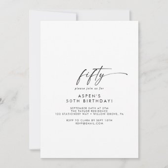 Modern Script 50th Birthday Party Invitation | Zazzle