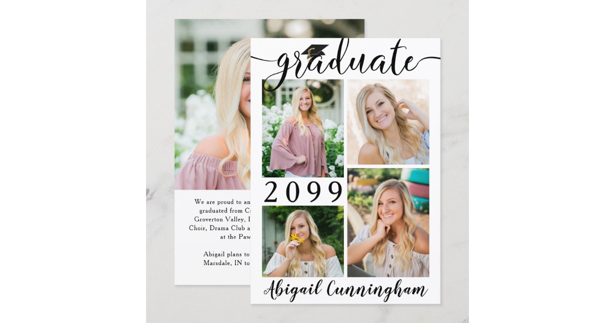 Modern Script 5 Photo Collage Graduate Announcement | Zazzle