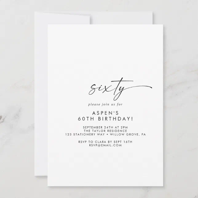 Modern Script 60th Birthday Party Invitation | Zazzle