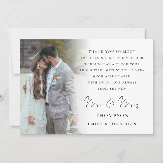 Modern Script 6 Photos Wedding Thank You Card | Zazzle