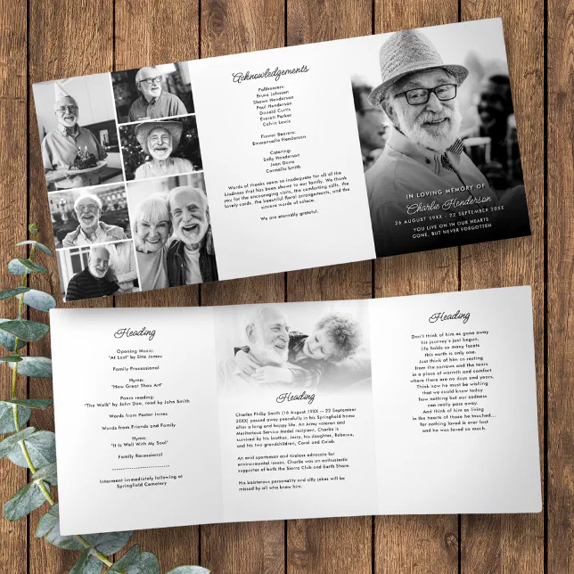 Modern Script 8-Photo Funeral/Memorial Tri-Fold Program | Zazzle
