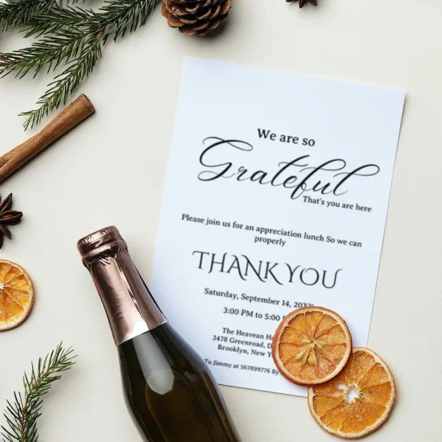 Modern script appreciation party ,grateful party invitation | Zazzle