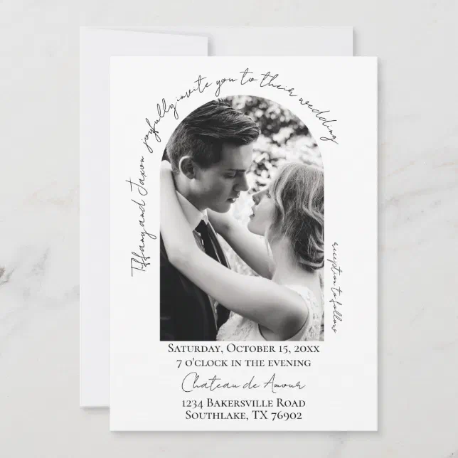 Modern Script Arch Photo Wedding Invitation | Zazzle