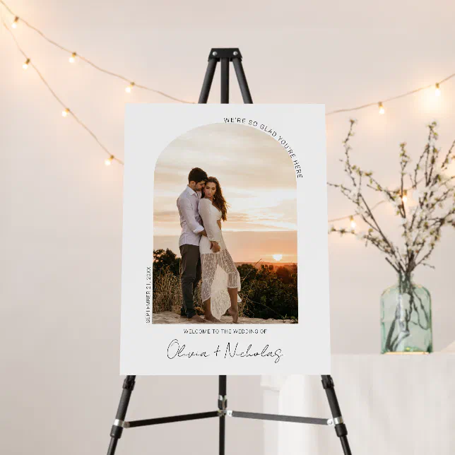 Modern Script Arched Frame Photo Wedding Welcome F Foam Board | Zazzle