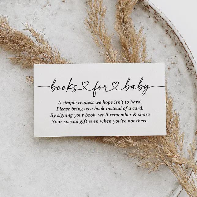 Modern Script Baby Shower Books for Baby Enclosure Card | Zazzle