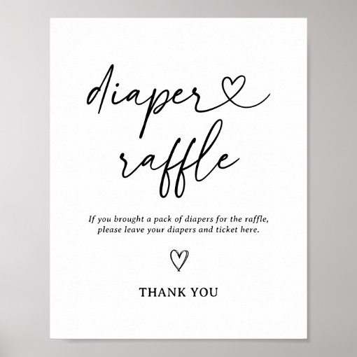 Modern Script Baby Shower Diaper Raffle Sign | Zazzle