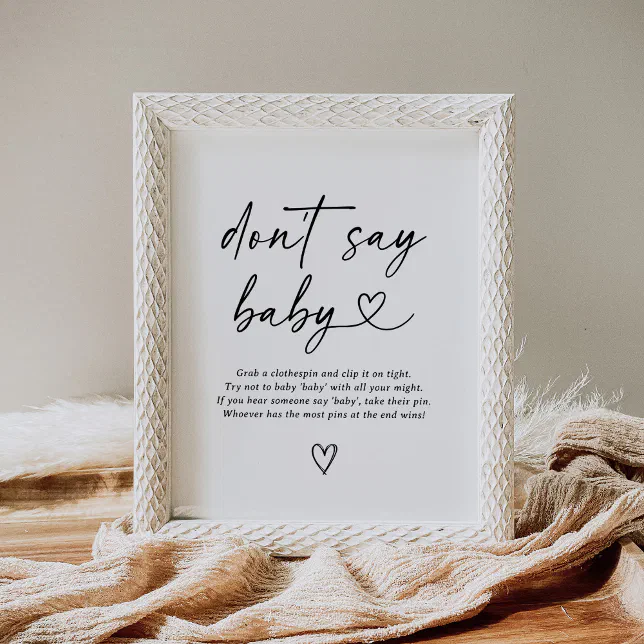 Modern Script Baby Shower Don't Say Baby Sign | Zazzle