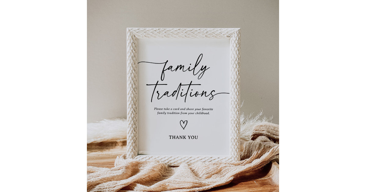 Modern Script Baby Shower Family Traditions Sign | Zazzle