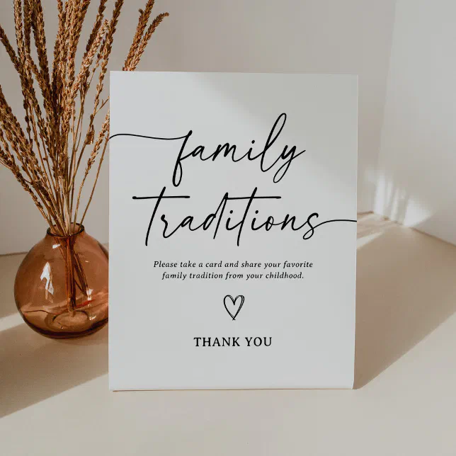 Modern Script Baby Shower Family Traditions Sign | Zazzle