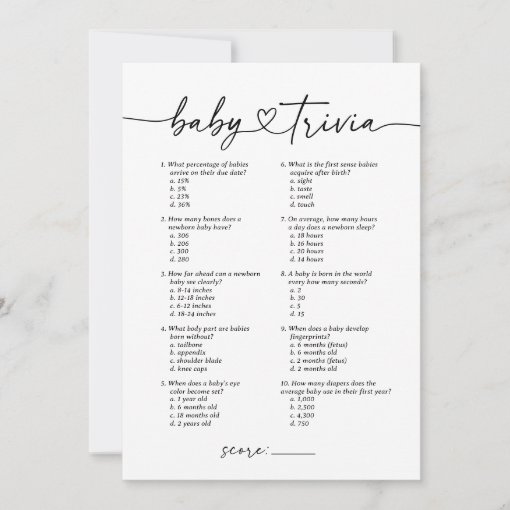 Modern Script Baby Trivia Baby Shower Game Invitation | Zazzle