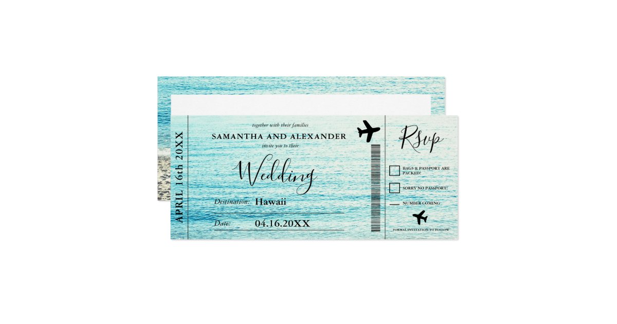 Modern script beach plane boarding pass wedding invitation | Zazzle.com