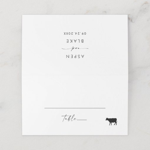 Modern Script Beef Meal Option Folded Wedding Place Card | Zazzle