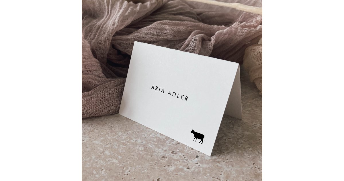 Modern Script Beef Menu Name Wedding Place Cards | Zazzle