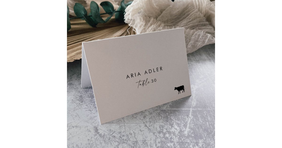 Modern Script Beef Menu Option Wedding Place Cards | Zazzle