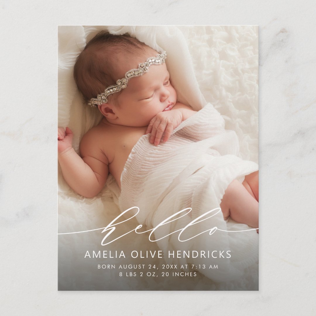 Modern Script Birth Announcement Postcard | Zazzle