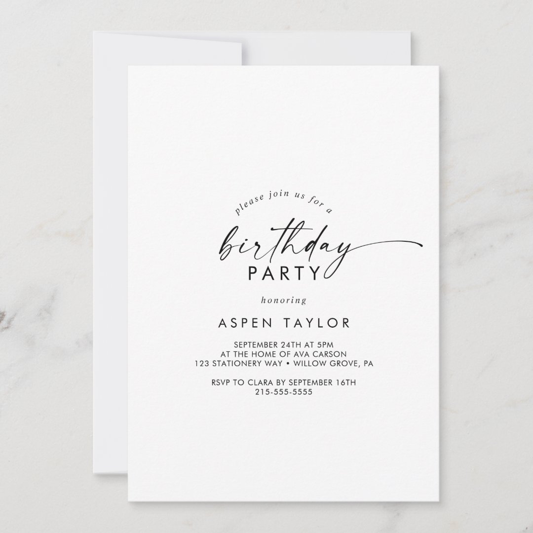 Modern Script Birthday Party Invitation | Zazzle