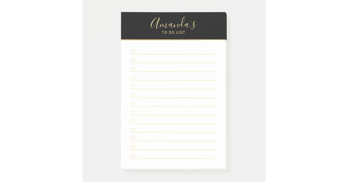 Modern Script Black and Gold To Do List Post-it Notes | Zazzle