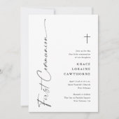 Modern Script Black and White First Communion Invitation | Zazzle