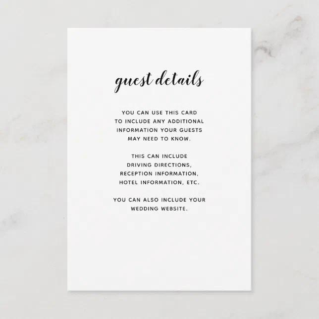Modern Script Black and White | Guest Information Enclosure Card | Zazzle