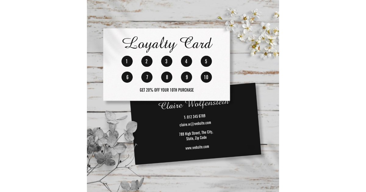 Modern Script Black and White Loyalty Card | Zazzle