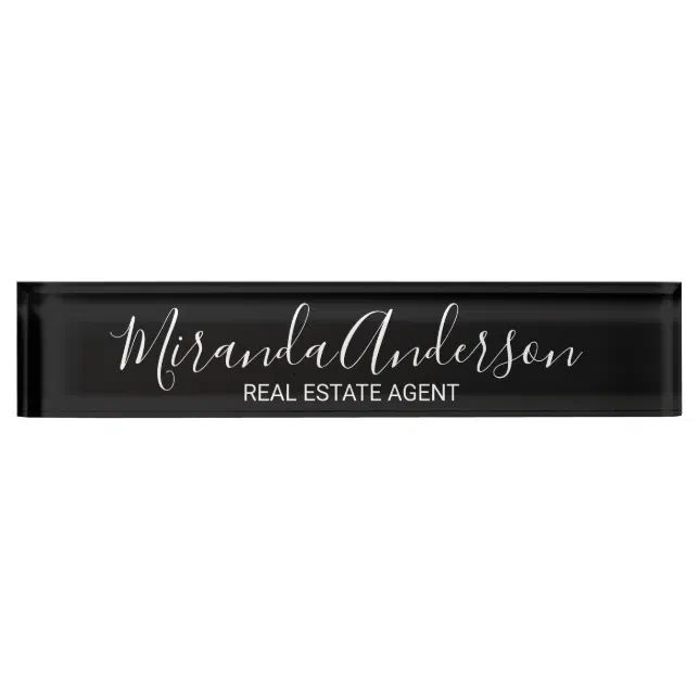 Modern Script Black and White Name Plate | Zazzle