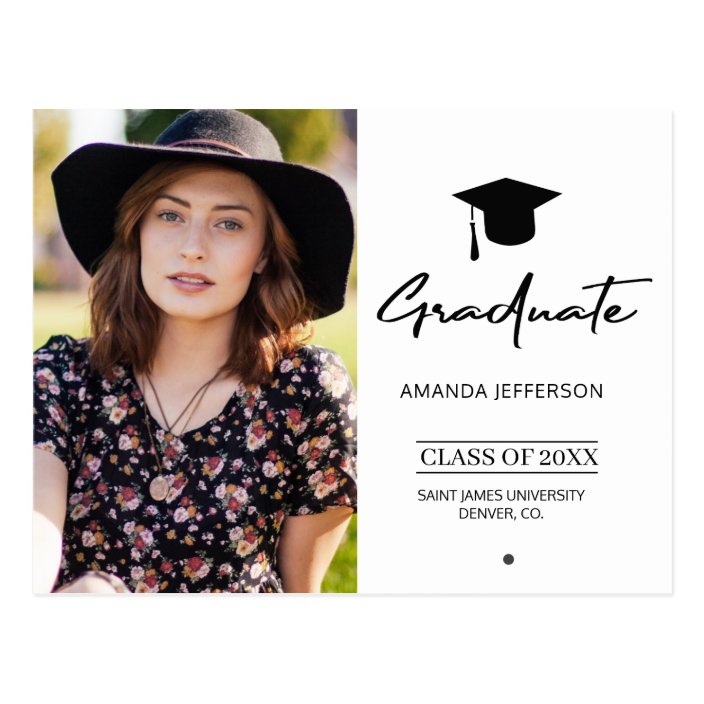 Modern script black simple photo graduation postcard | Zazzle.com
