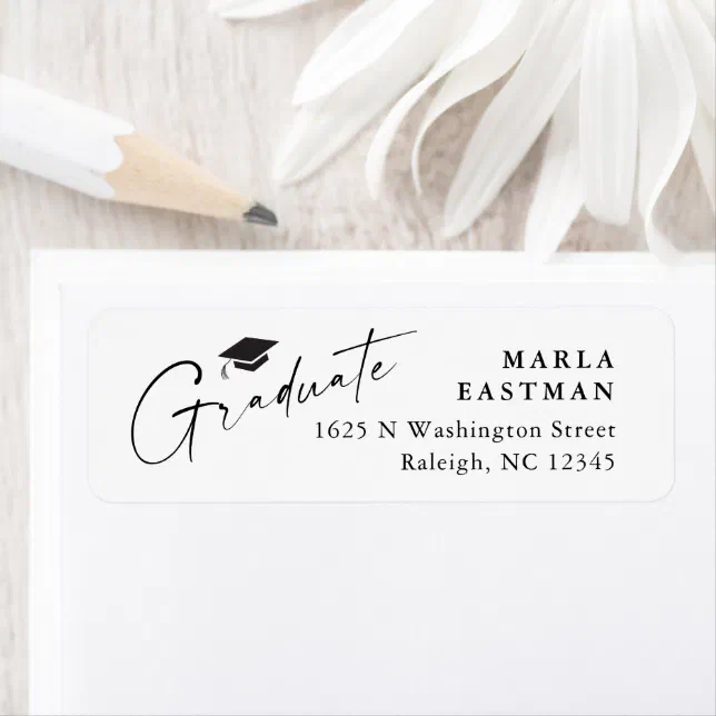Modern Script Black & White Graduation Address Label | Zazzle