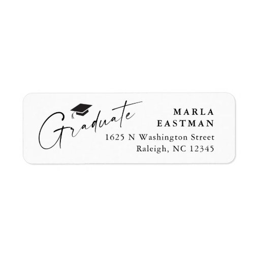 Modern Script Black & White Graduation Address Label | Zazzle