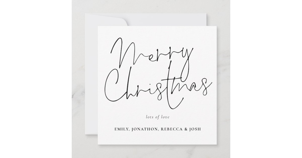 Modern Script Black White Merry Christmas Note Card | Zazzle