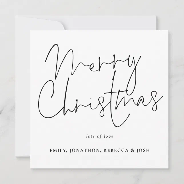 Modern Script Black White Merry Christmas Note Card | Zazzle