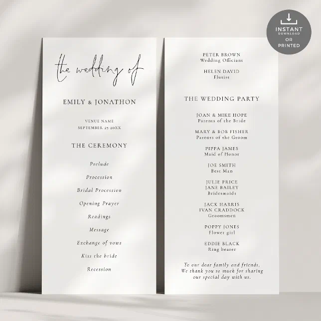 Modern Script Black White Wedding Program | Zazzle