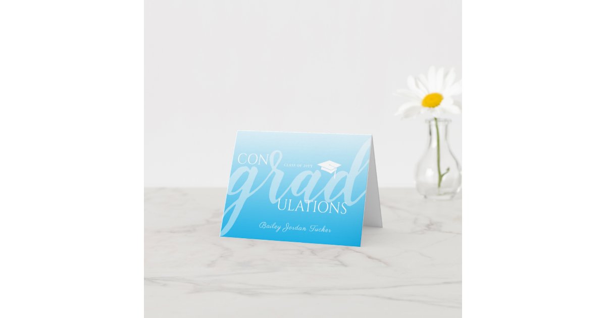 Modern Script Blue Graduation Congratulations Card | Zazzle