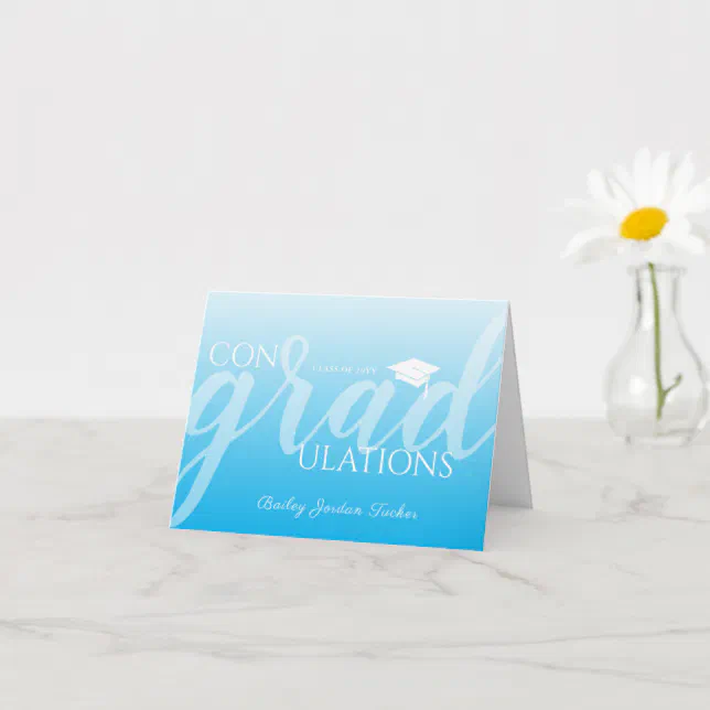 Modern Script Blue Graduation Congratulations Card | Zazzle