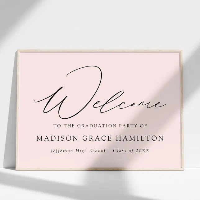 Modern Script Blush Pink Welcome Graduation Party Poster | Zazzle