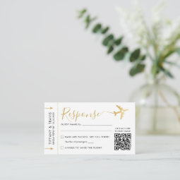 Modern Script Boarding Pass Ticket Mini QR RSVP Enclosure Card | Zazzle